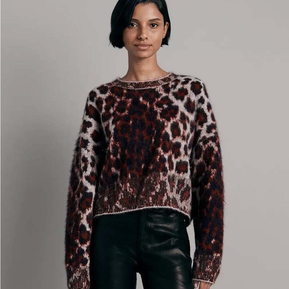 rag & bone | Sweaters | Rag Bone Sarah Leopard Print Sweater Red And ...